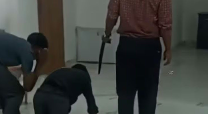 Failing to meet office target, employee crawls with belt around neck!