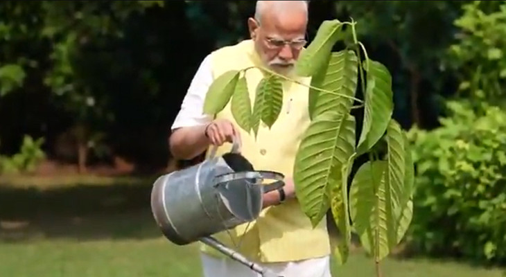 Prime Minister Narendra Modi plants a kadam tree sapling gifted by King ...