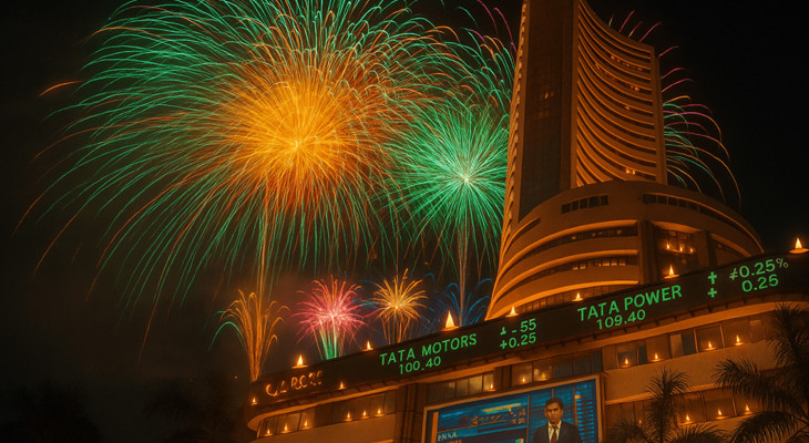 Muhurat trading 2025: Sensex gains 63 points