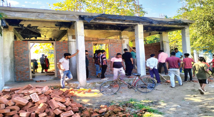Miscreants broke down the walls on both sides of a classroom under ...